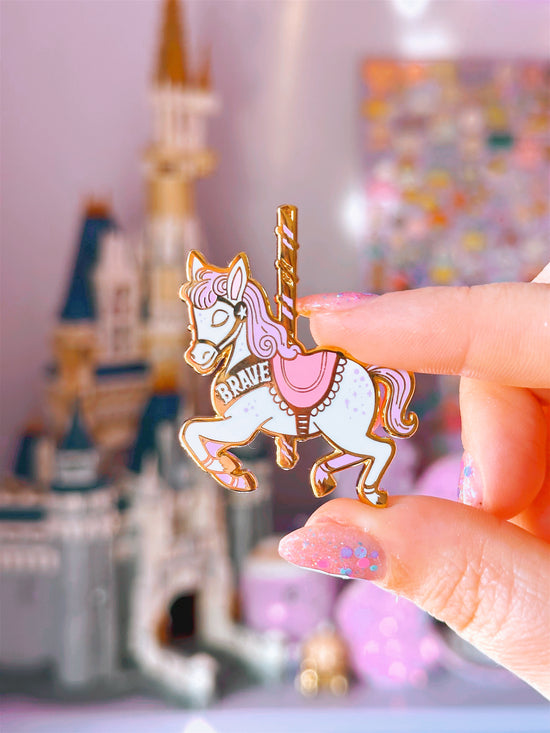 Brave Carousel Gold Enamel Pin | Emily Harvey Art