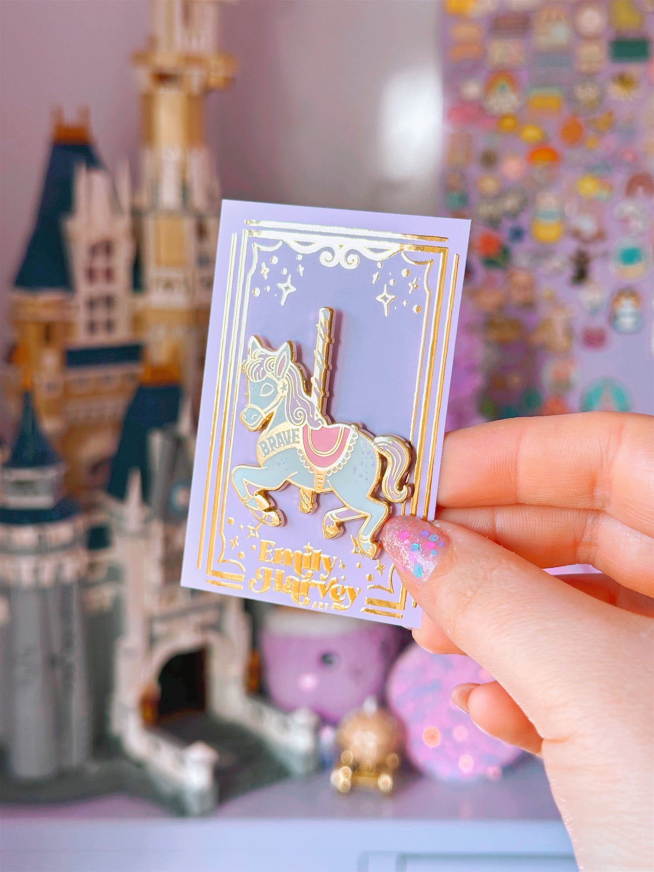 Brave Carousel Gold Enamel Pin | Emily Harvey Art
