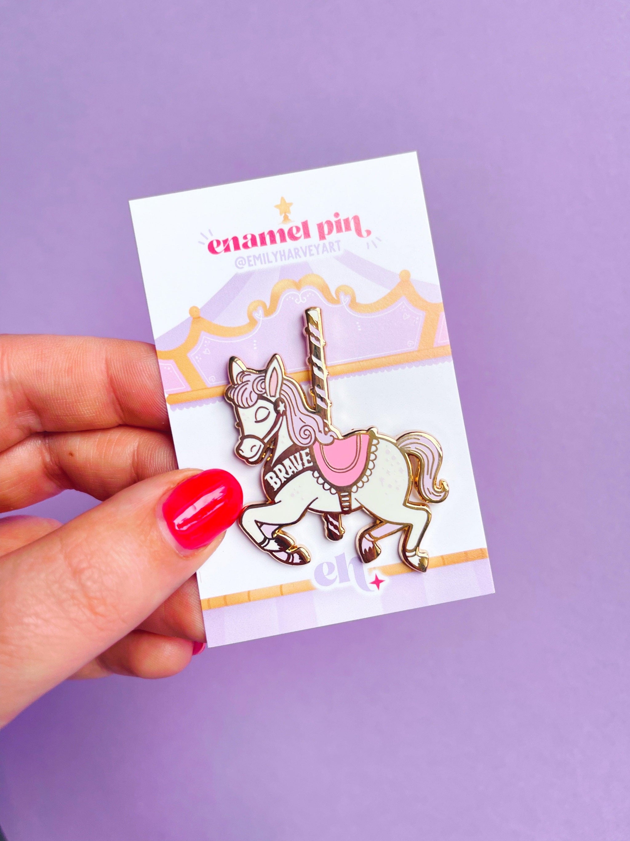 Brave Carousel Gold Enamel Pin | Emily Harvey Art