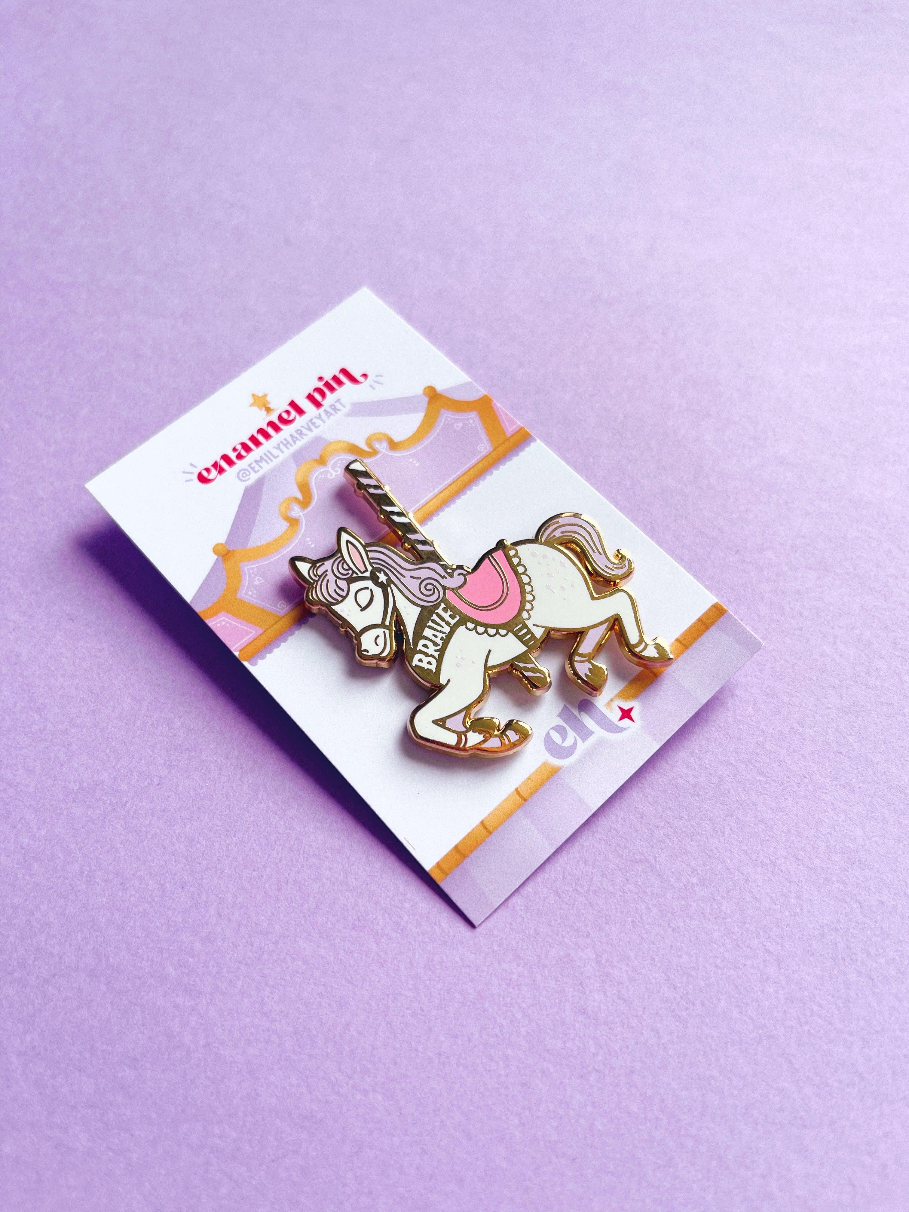 Brave Carousel Gold Enamel Pin | Emily Harvey Art