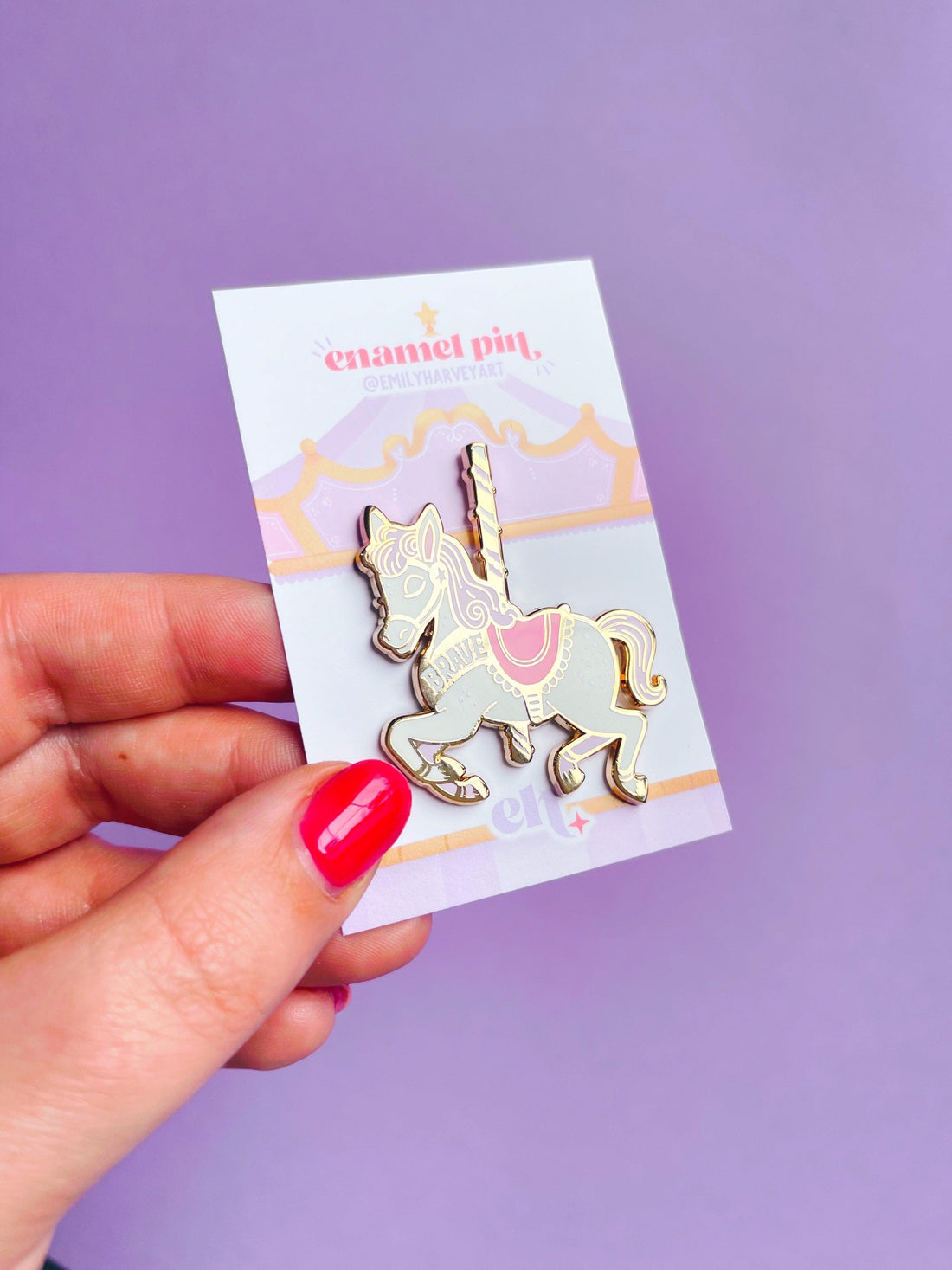 Brave Carousel Gold Enamel Pin | Emily Harvey Art