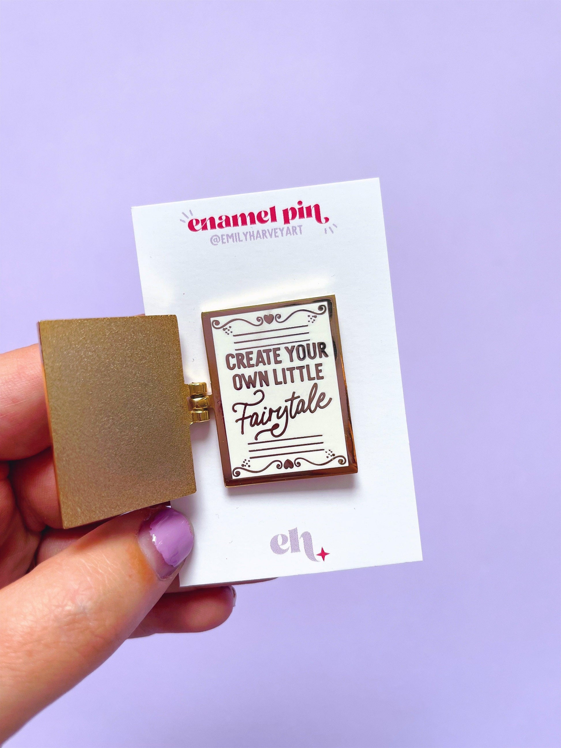 Create your Own Fairytale Book Gold Enamel Pin | Emily Harvey Art